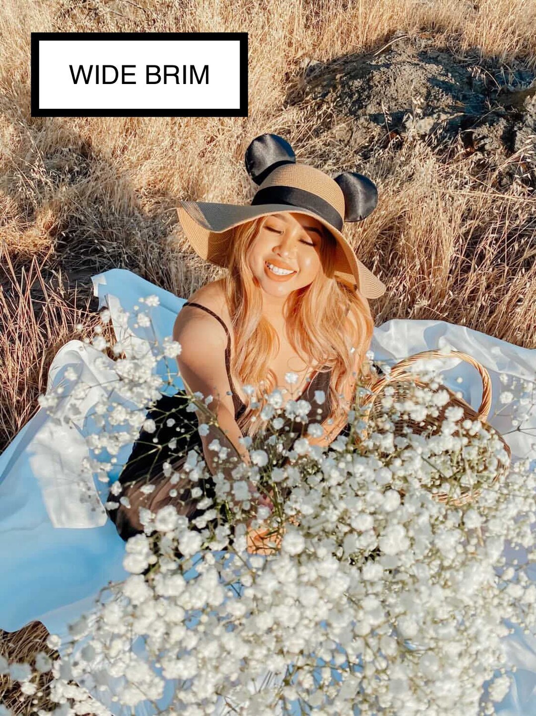 Mouse Ears Floppy Straw Beach Hat Wide Brim - Etsy