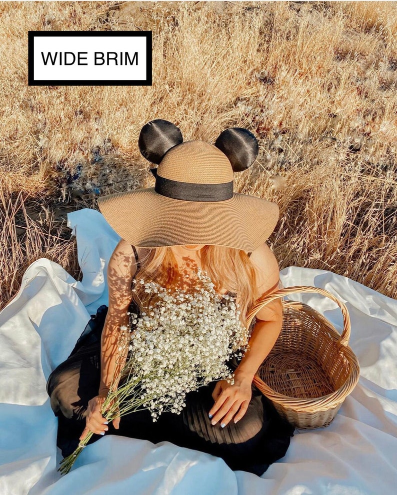 Mouse Ears Floppy Straw Beach Hat Wide Brim - Etsy