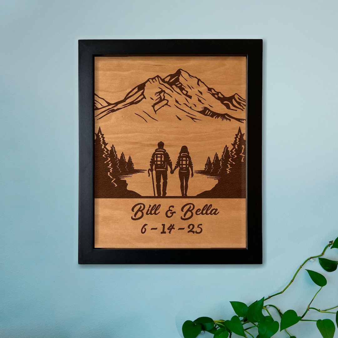 Personalized Hiking Couple Wood Art | Custom Engraved Nature Lover Gift ...