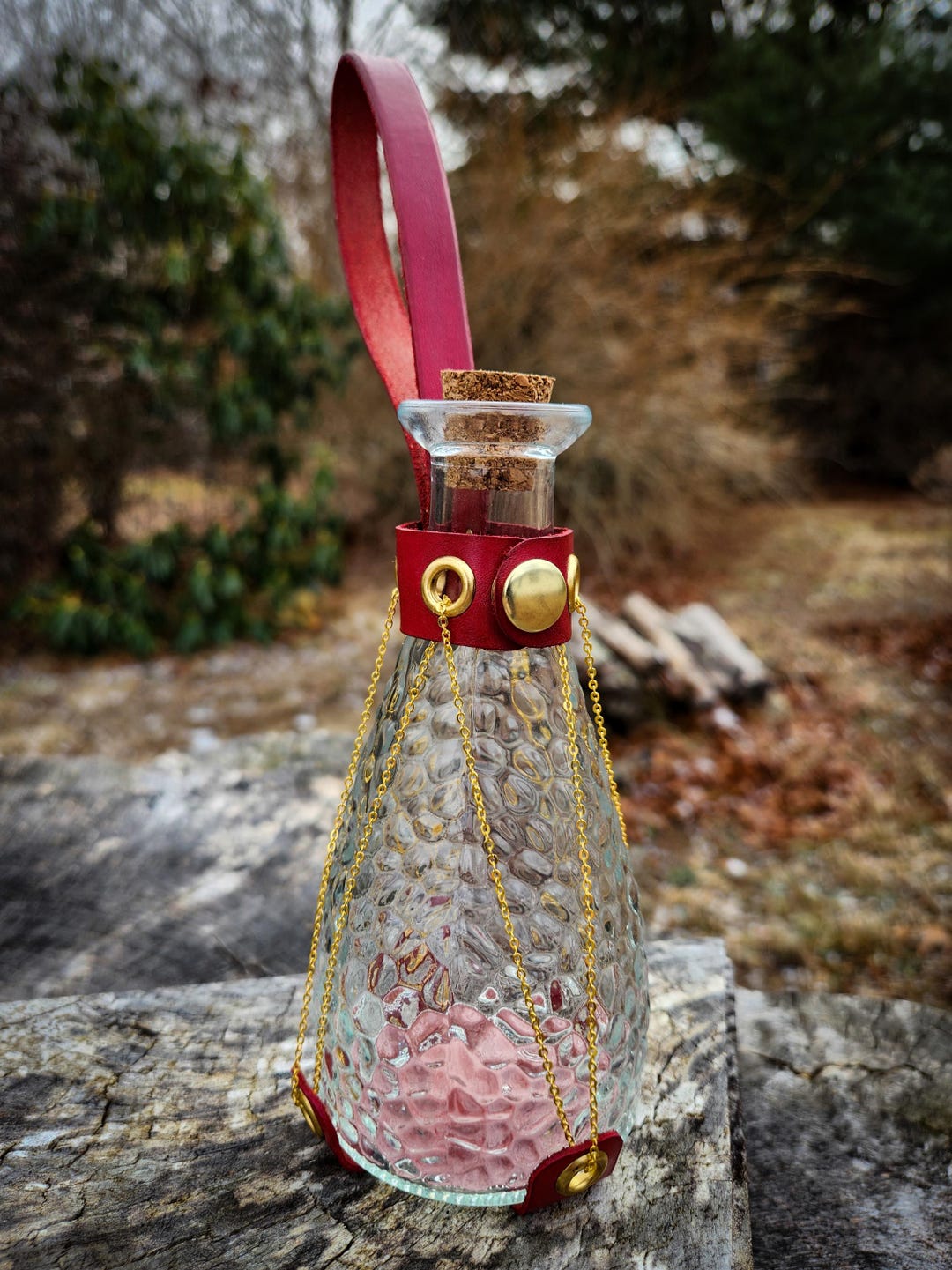 Leather Potion Holder With Gold Chain, Belt Bottle Holder, Potion With ...