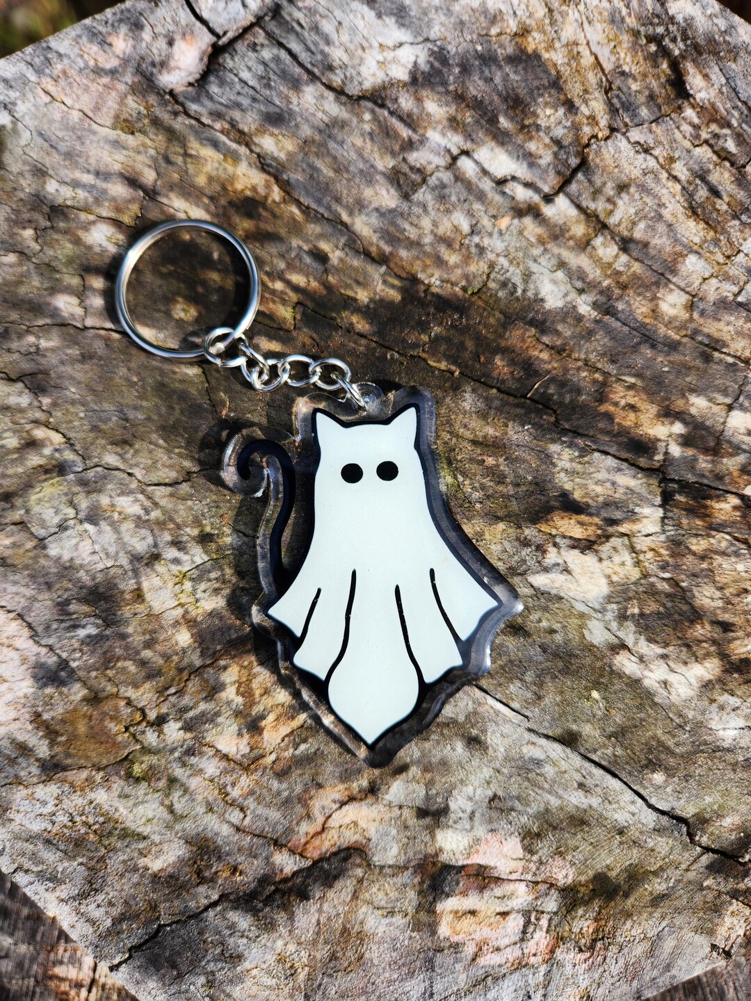 Glow in the Dark Cat Ghost Keychain Spooky Key Chain Halloween Key Ring ...