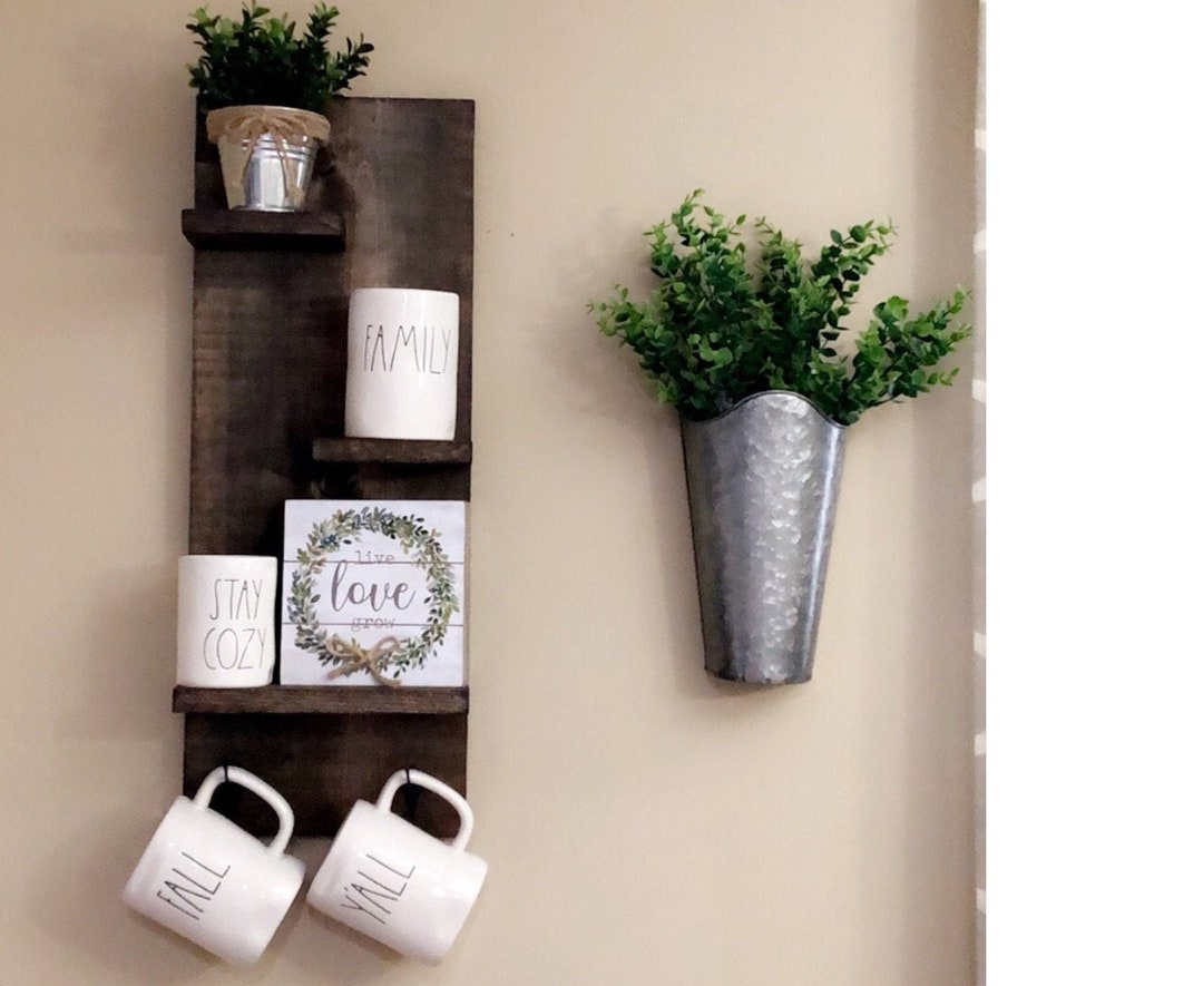 Rustic Shelf, Wood Shelf, Wall Shelf, Shelf With Hooks, Large Rustic ...