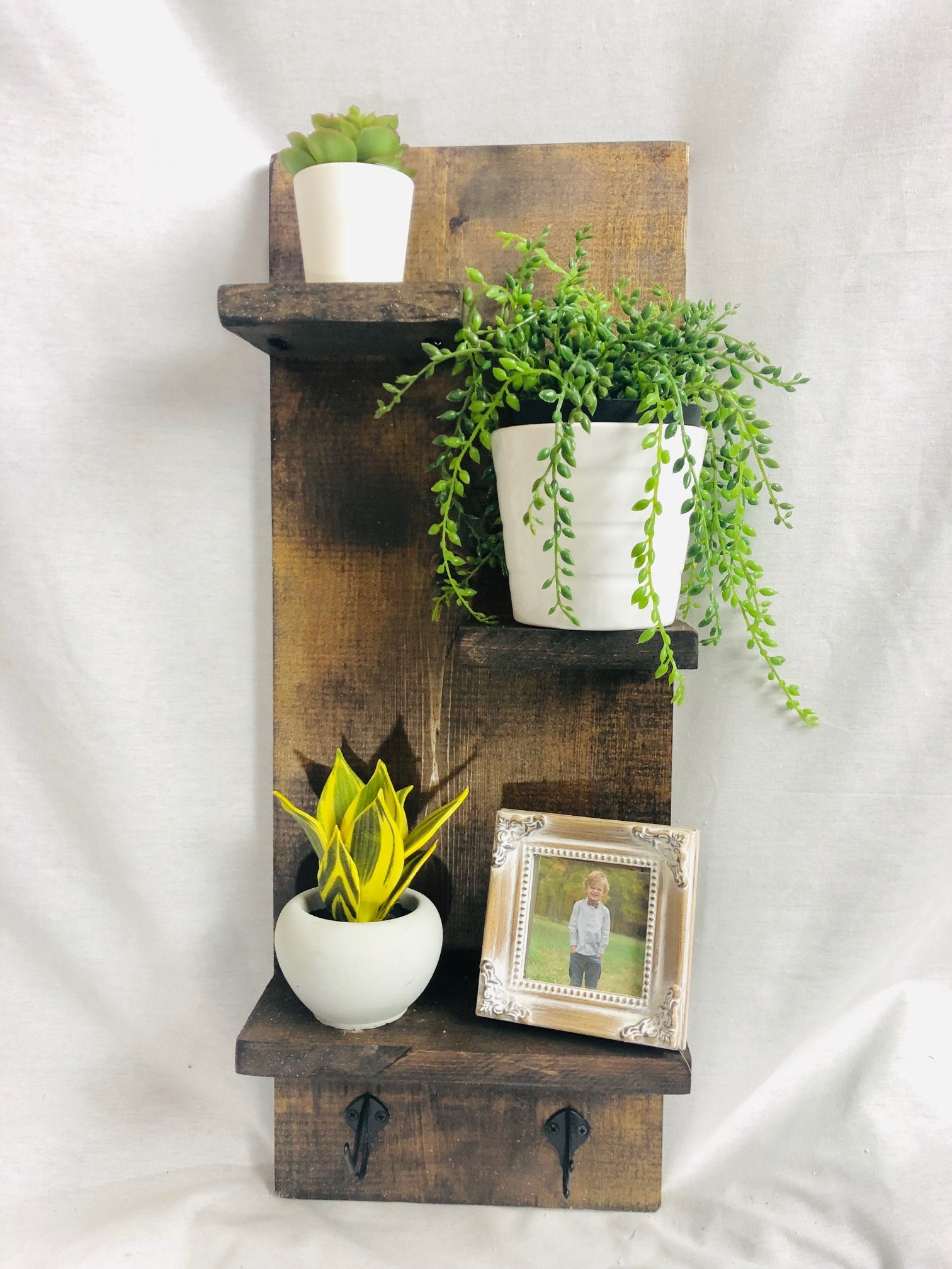 Rustic Shelf Wood Shelf Wall Shelf Shelf With Hooks Large | Etsy