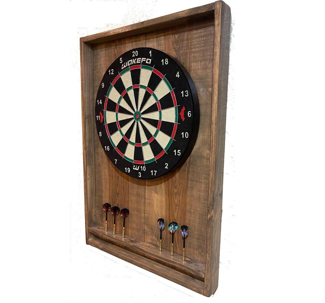 Rustic Handmade Wood Dartboard Backboard With Dart Storage, Darboard ...