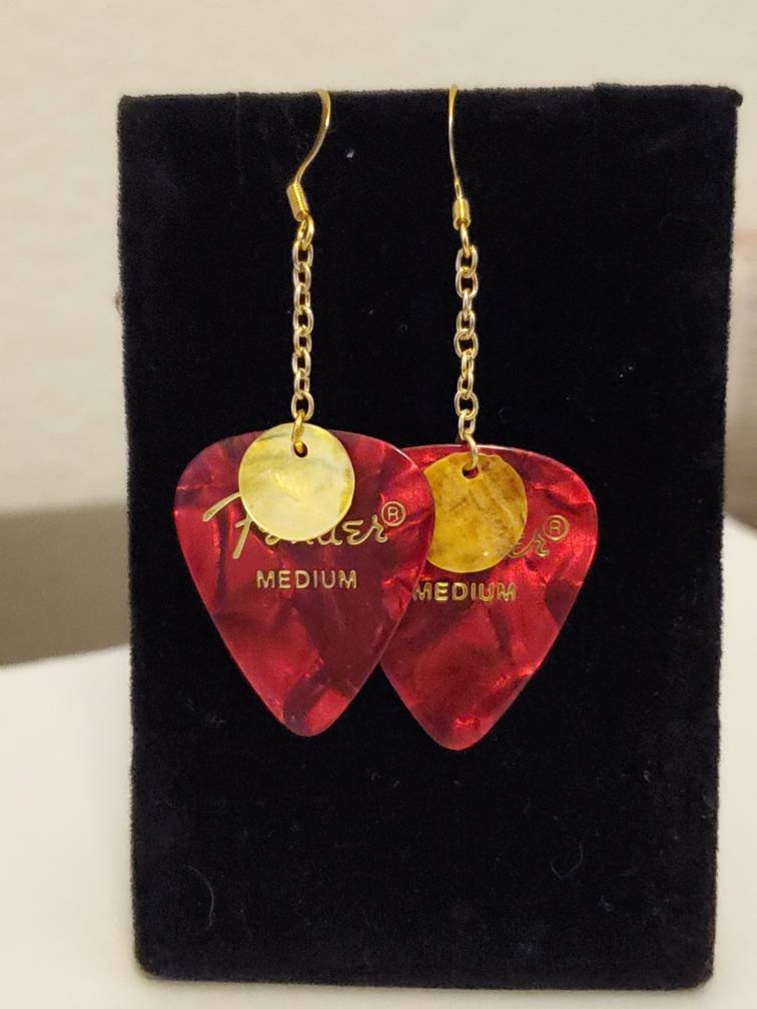 Red Guitar Picks With Gold Shell Detail - Etsy