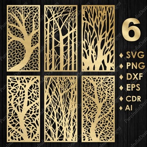 6 Decorative Panels Bundle, Abstract Trees, Room Divider, Cnc Files ...