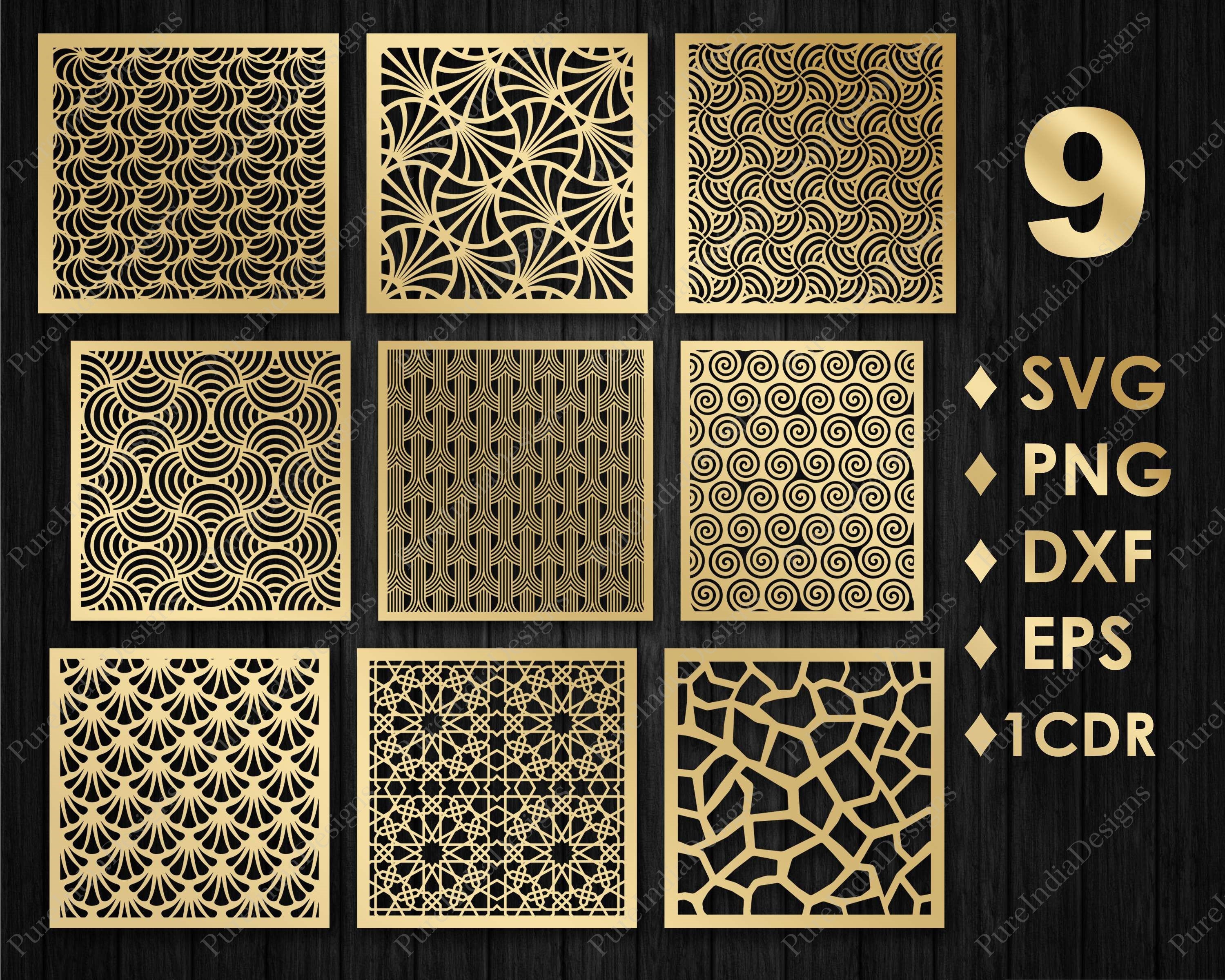 9 Square Arabic Privacy Screen Designs, Laser Cut Files (svg, Eps, Dxf ...