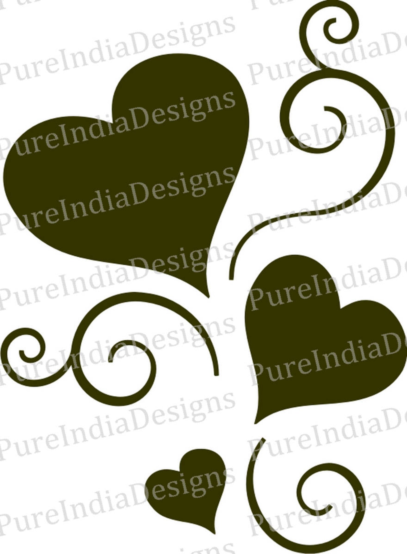 Heart Svg, Curly Heart Svg, Stencil Vector Art, Silhouette Cameo ...