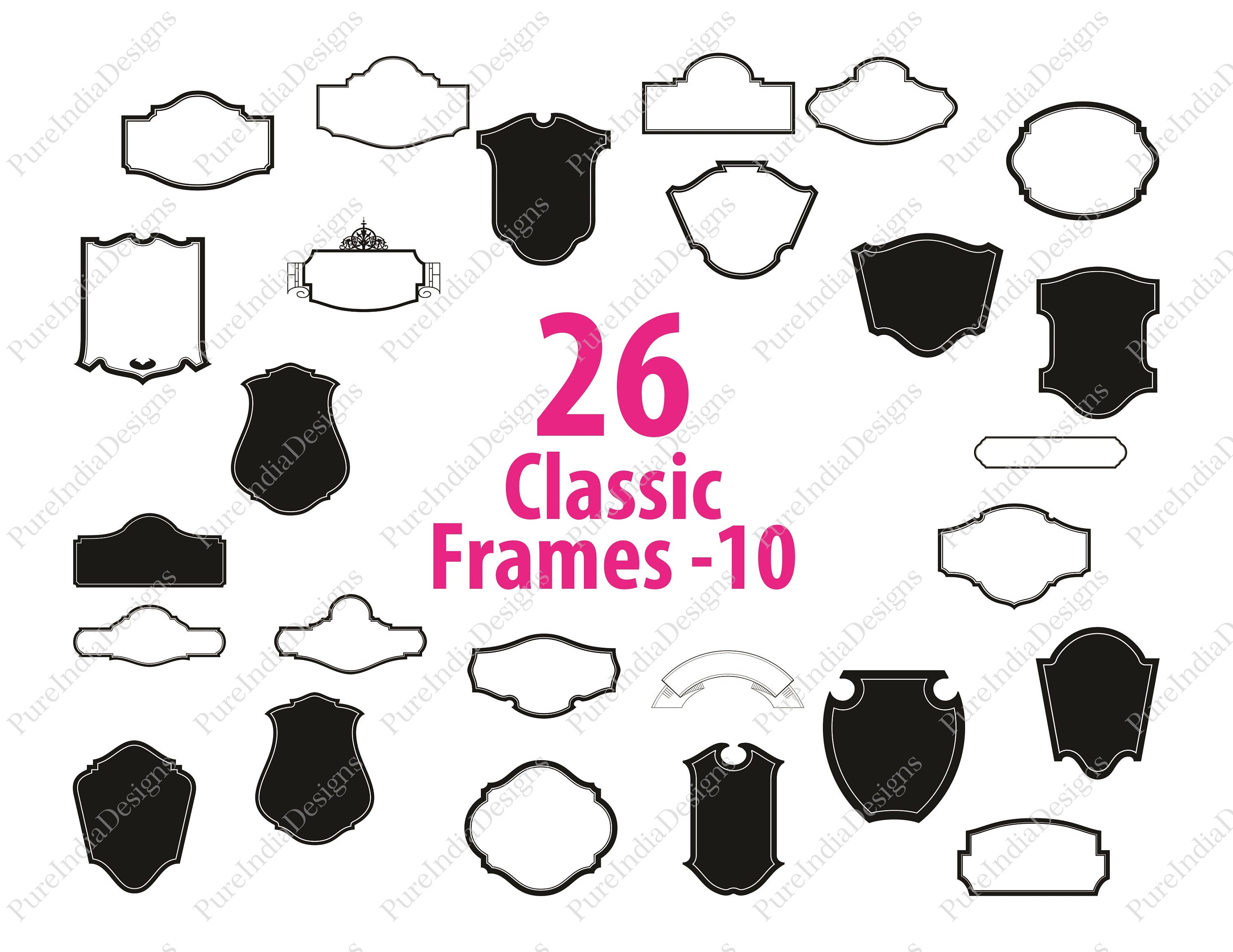 50 Classic Frames Frame SVG Clipart Frames PNG Files for - Etsy India