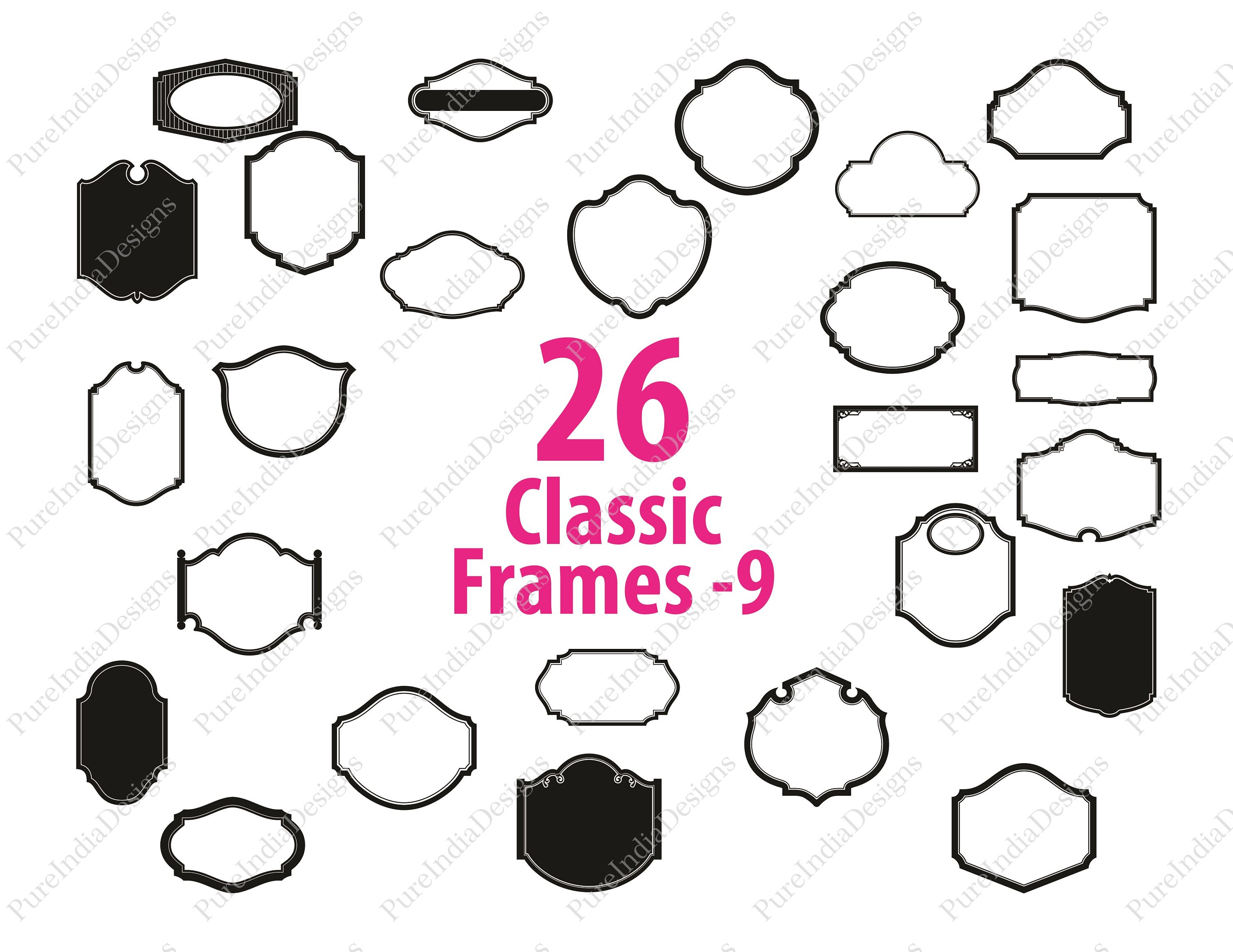 50 Classic Frames Frame SVG Clipart Frames PNG Files for - Etsy India