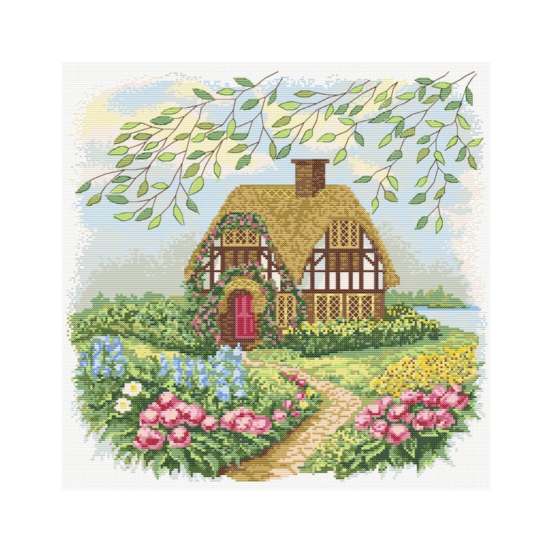 English Cottage Cross Stitch Pattern: Floral Garden Home (PDF) - Etsy