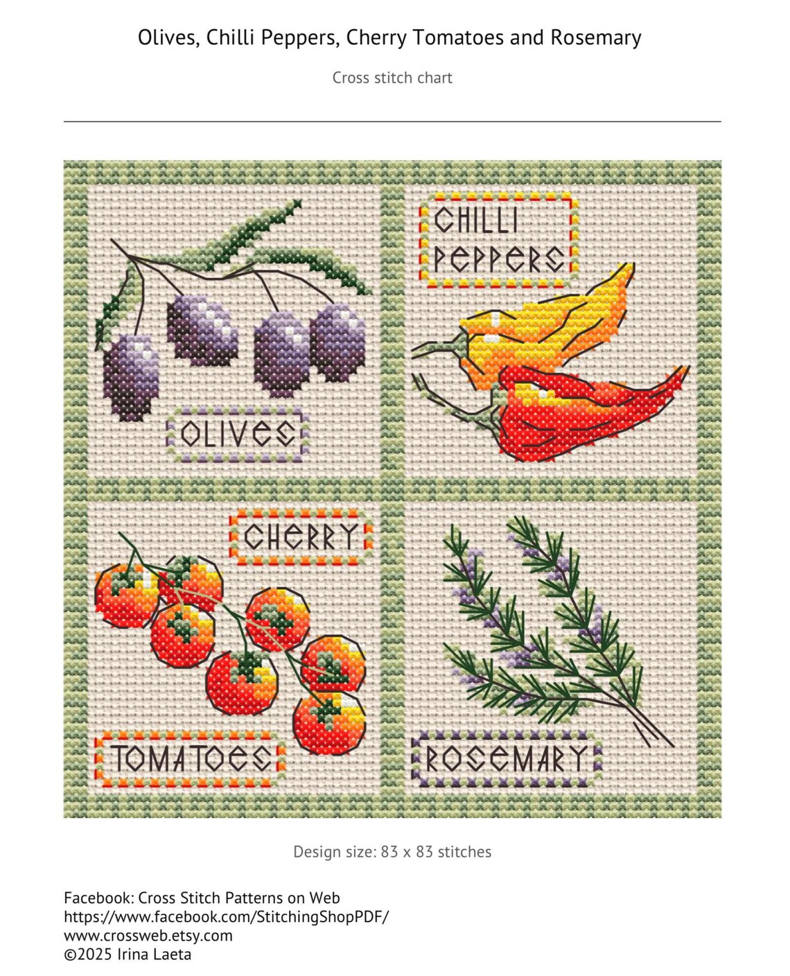 Olives, Tomatoes, Peppers, Rosemary Cross Stitch Pattern (PDF) - Etsy