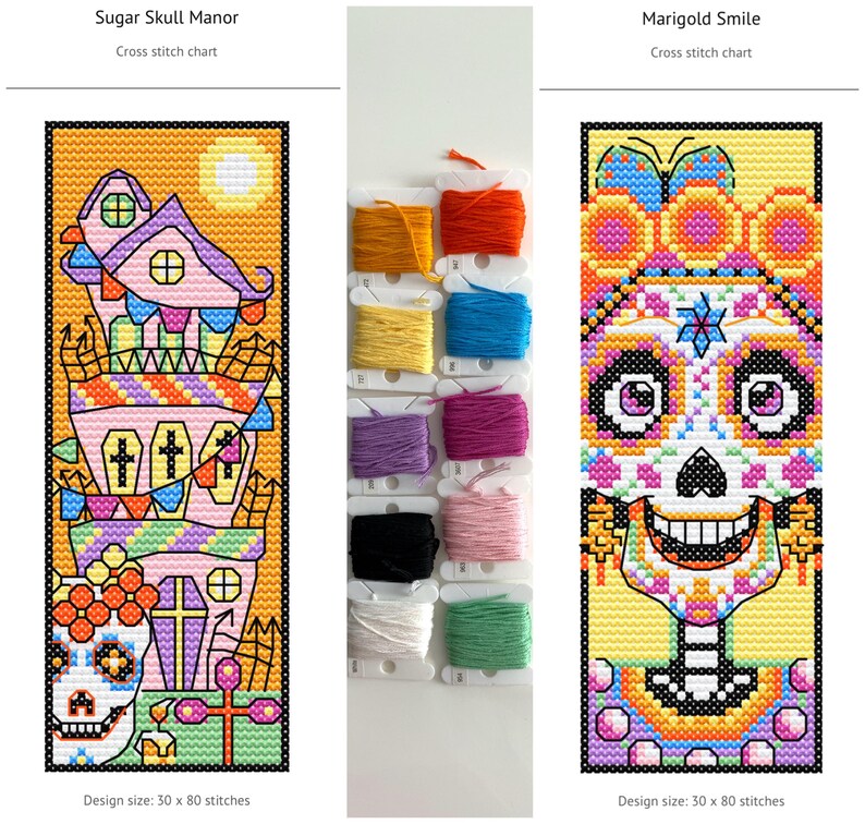 Sugar Skull Bookmark Set – Cross Stitch Patterns Bundle | Halloween ...