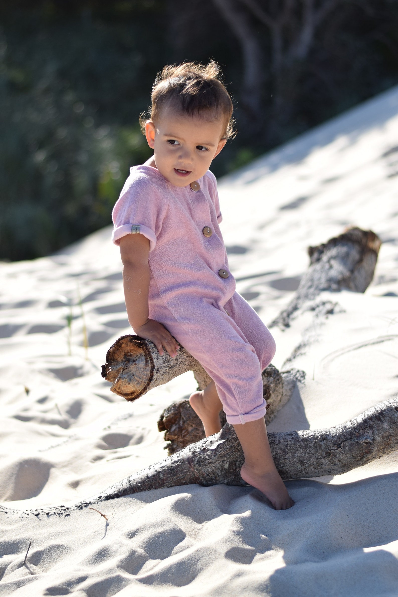 Organic Terry Baby Romper: Unisex Short Sleeve Playsuit With Olive Wood ...