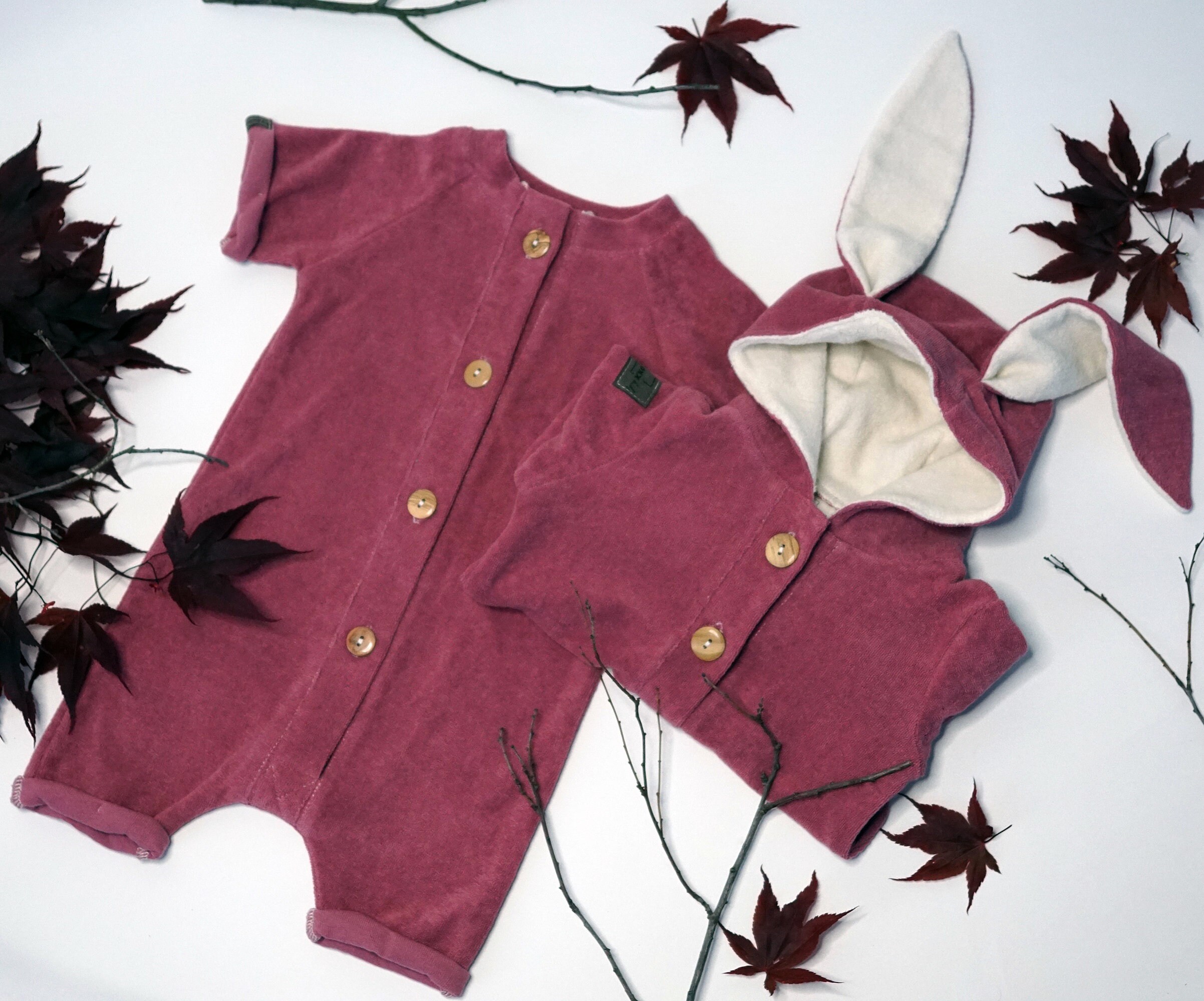 Organic Terry Baby Romper: Unisex Short Sleeve Playsuit With Olive Wood ...