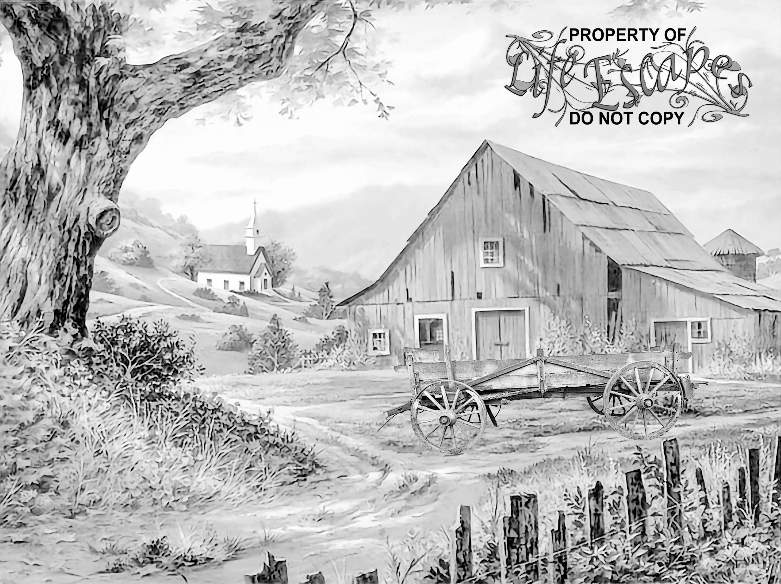 Coloring Book country Autumn Coloring Pages for Adults. Grayscale ...