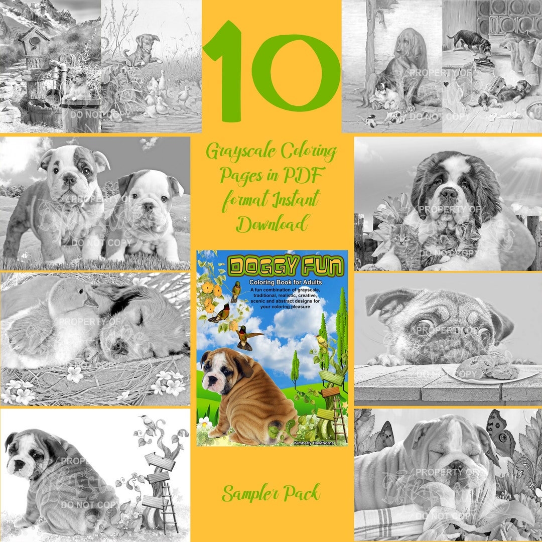 Coloring Book doggy Fun Coloring Pages for Adults. Grayscale Instant ...