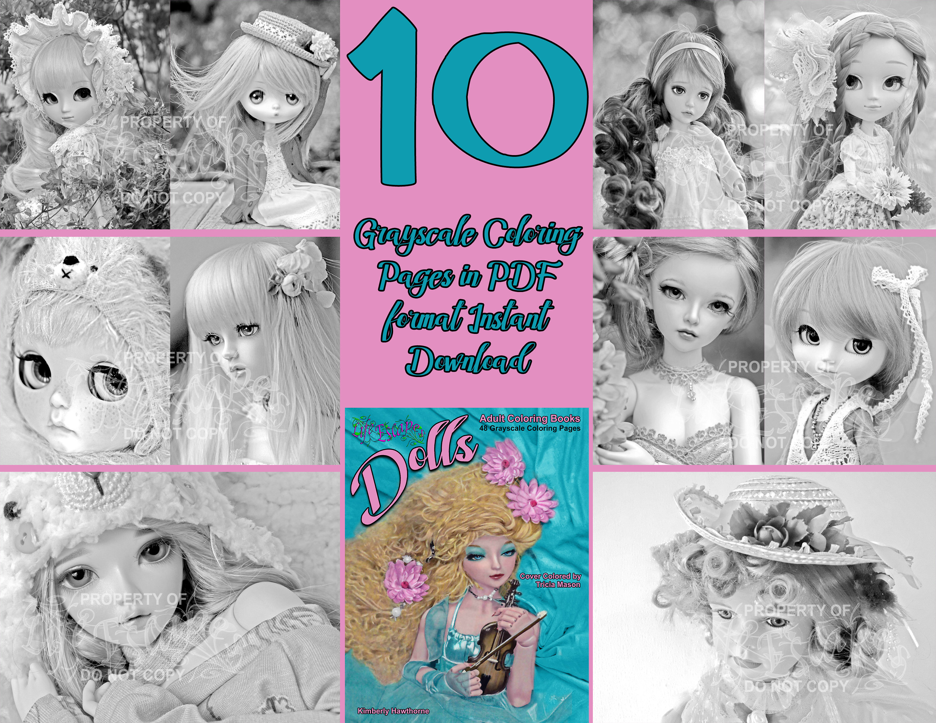 Coloring Book dolls Coloring Pages for Adults. Grayscale Instant ...