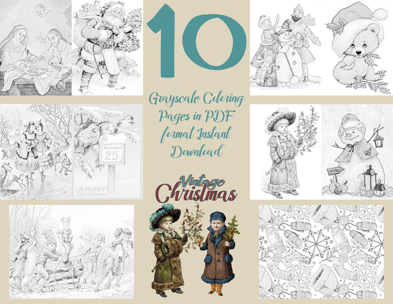 Coloring Book vintage Christmas Coloring Pages for Adults. - Etsy