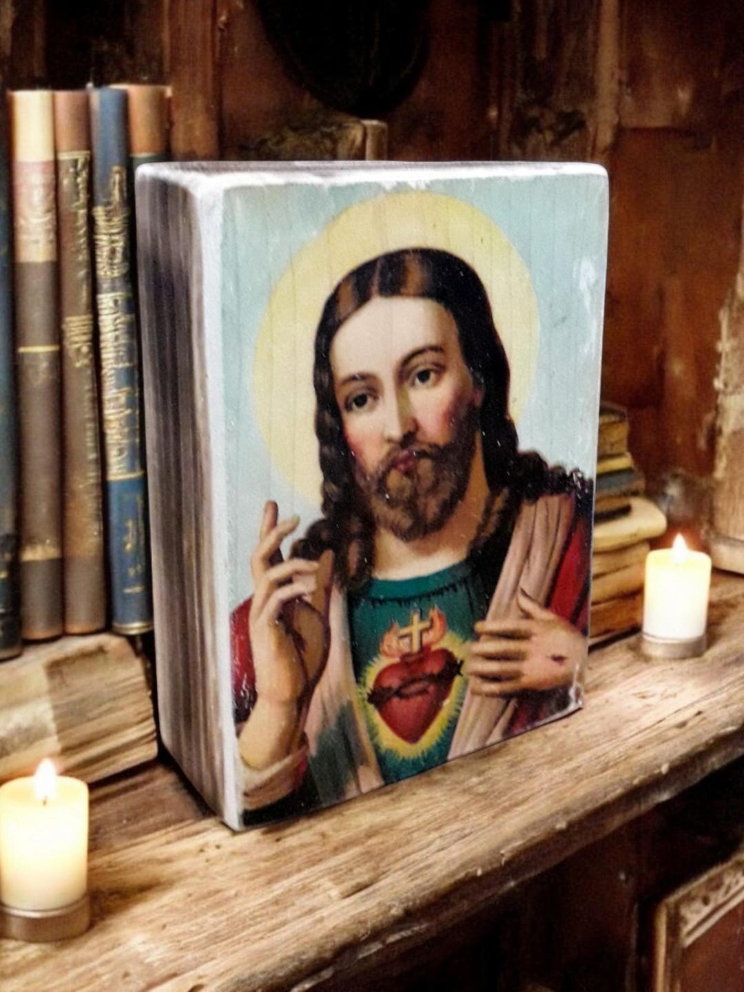 Rustic Jesus Christ Portrait, Pine Wood Religious Icon - Etsy