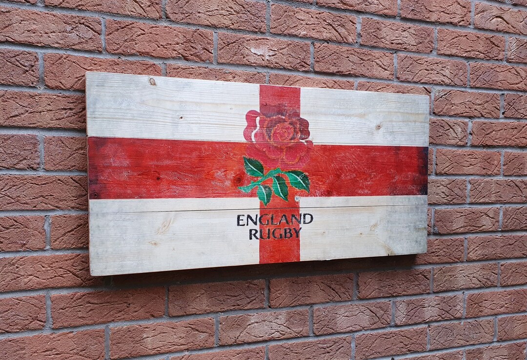 England Rugby Union Flag Red Rose on Wood, Rustic Wood Decor, Pallet ...