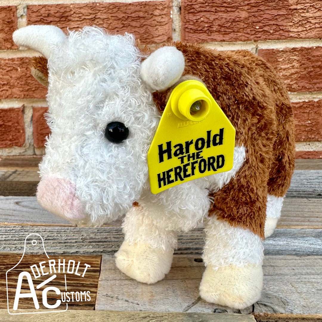 Hereford Plushie With Custom Ear Tag - Personalized Stuffed Cow - Etsy