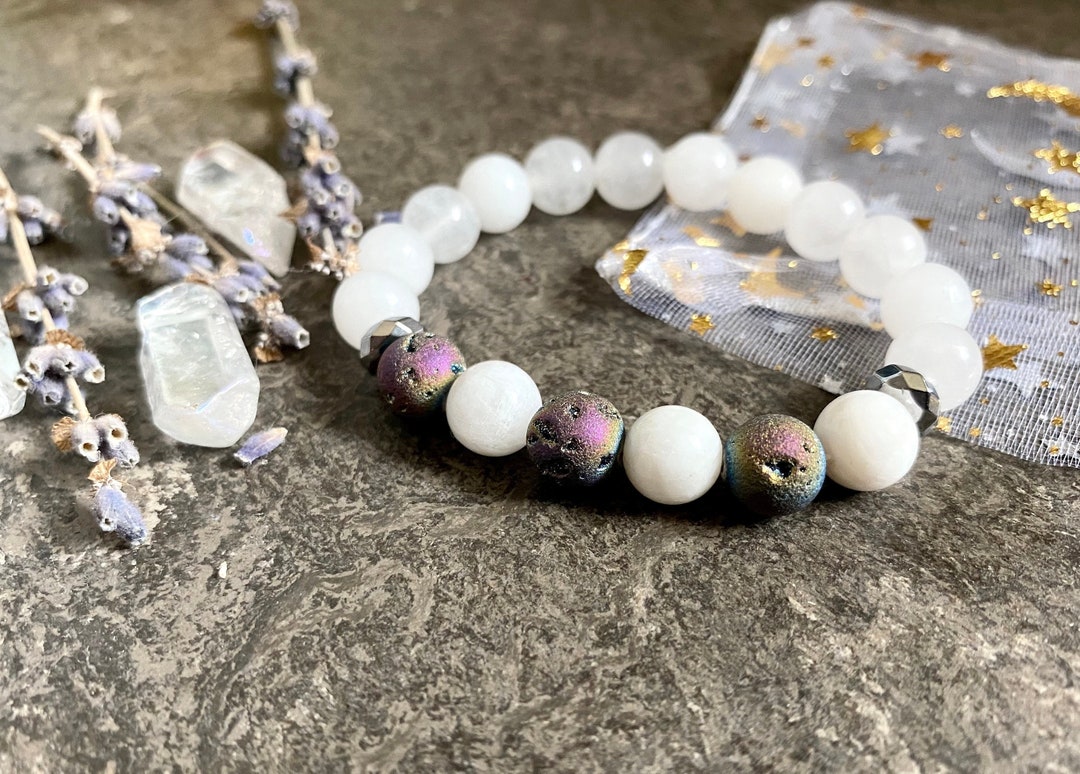 Selene Moon Goddess Devotional Bracelet, Moonstone Bracelet, Rainbow Aura Titanium, Moon ...