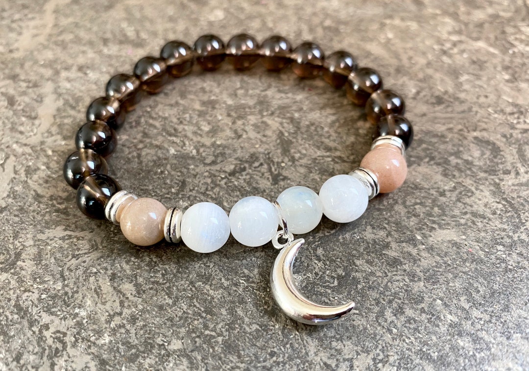 Grounding Bracelet, Moon Phase Jewelry, Smoky Quartz Bracelet ...