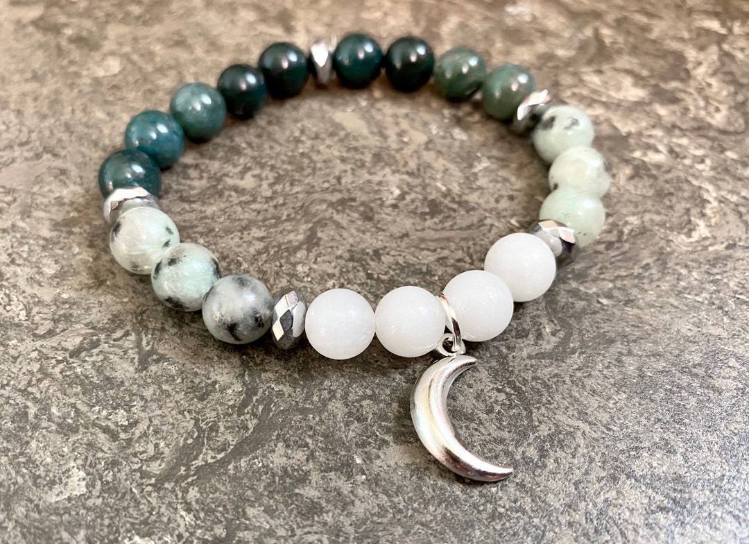 Moon Bracelet, Heart Chakra Bracelet, Moonstone Crystal Bracelet, Moon ...