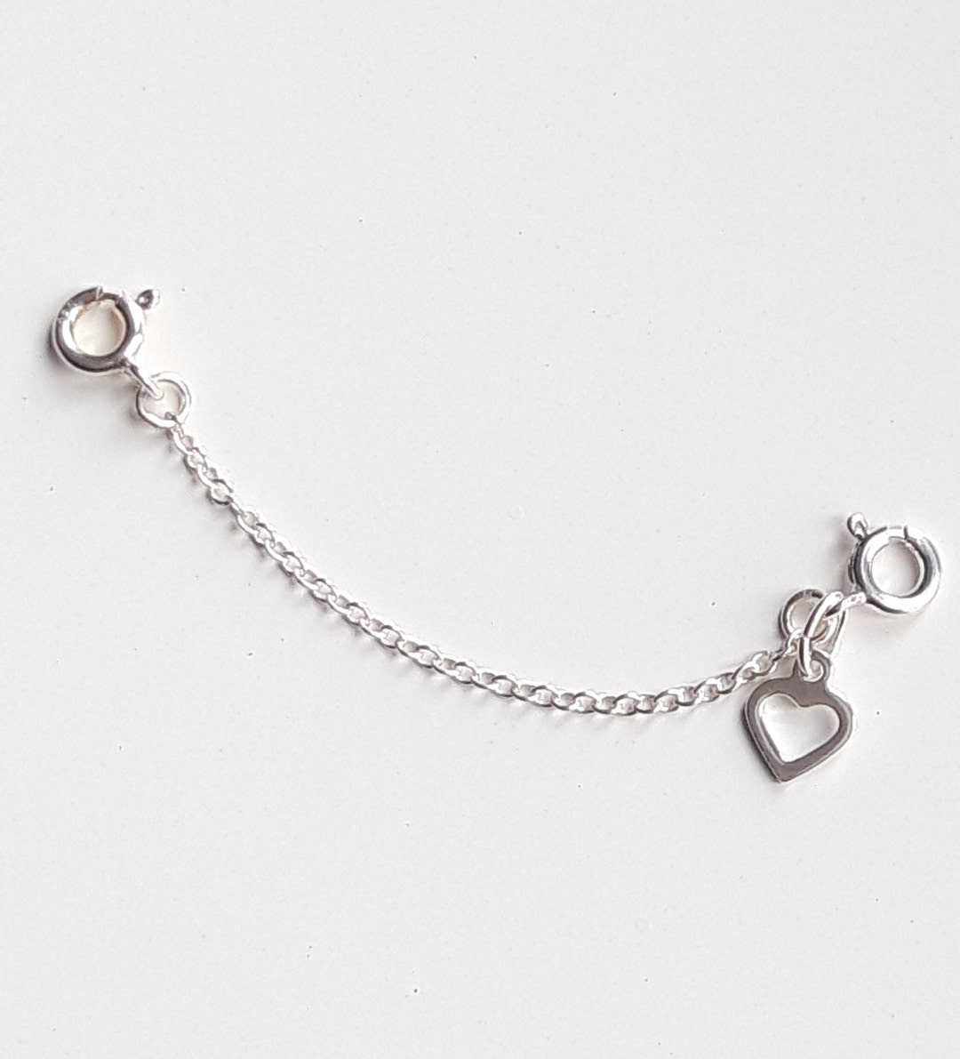 Sterling Silver Trace Safety Chain With Open Heart - 2 X Clasps 1" to 5 ...