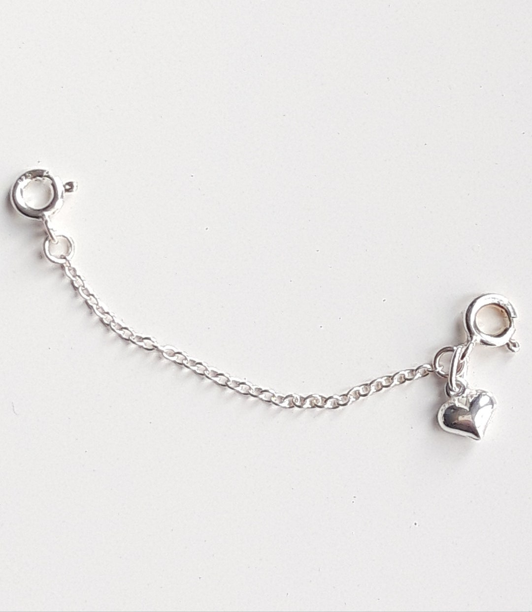 Sterling Silver Safety Trace Chain / Extender With Puffed Heart Charm 2 ...