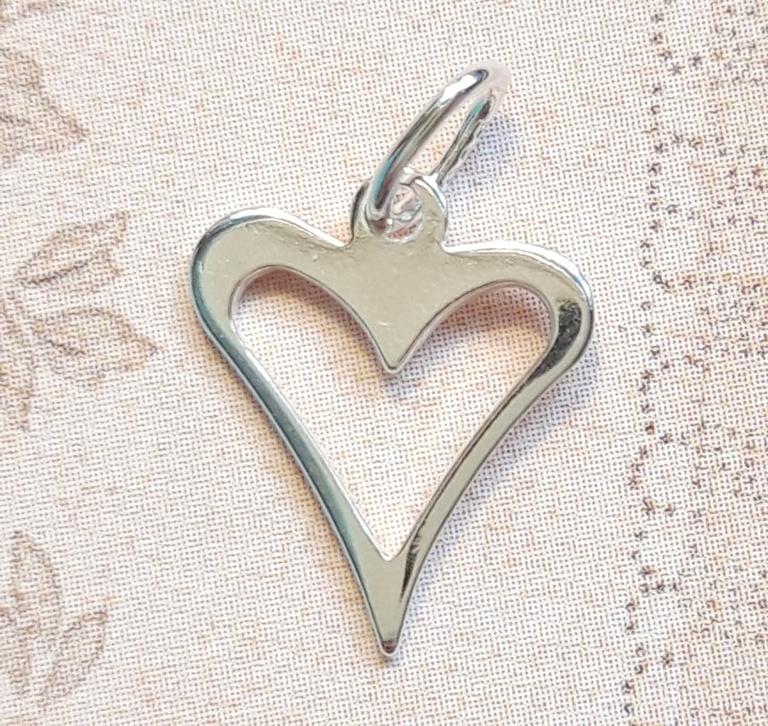 2 X Sterling Silver Heart Charm Outline , 12mm High , Jewellery Making ...
