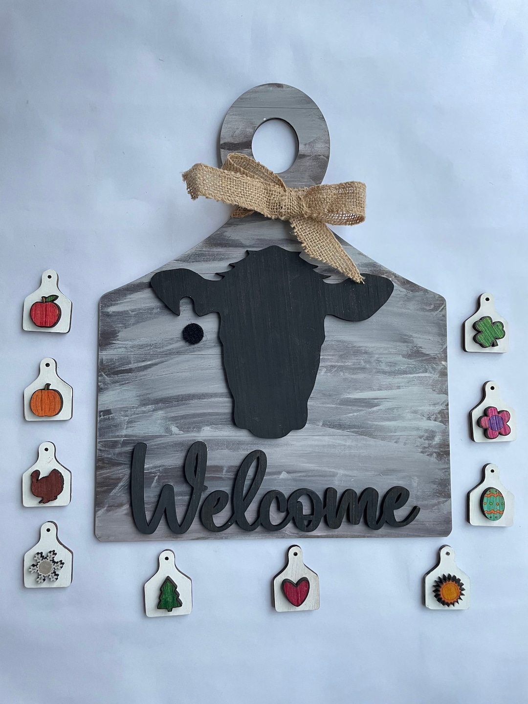 Cow Tag Door Hanger, Cow Decor, Interchangeable, Farmhouse, Wood Sign ...