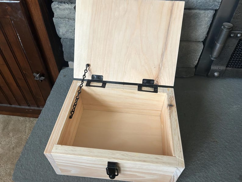 Small Handcrafted Unfinished Pine Treasure Storage Box With Hinged Top ...