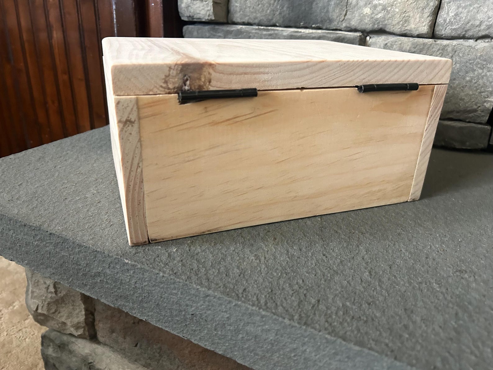 Small Handcrafted Unfinished Pine Treasure Storage Box With Hinged Top ...