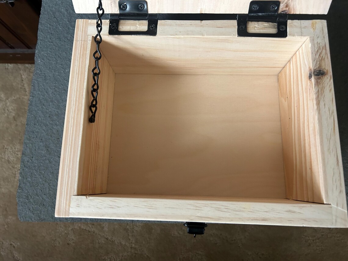 Small Handcrafted Unfinished Pine Treasure Storage Box With Hinged Top ...