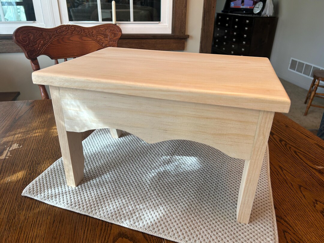 Unfinished Pine Handmade Wood Step Stool With Scrollwork Can Also ...