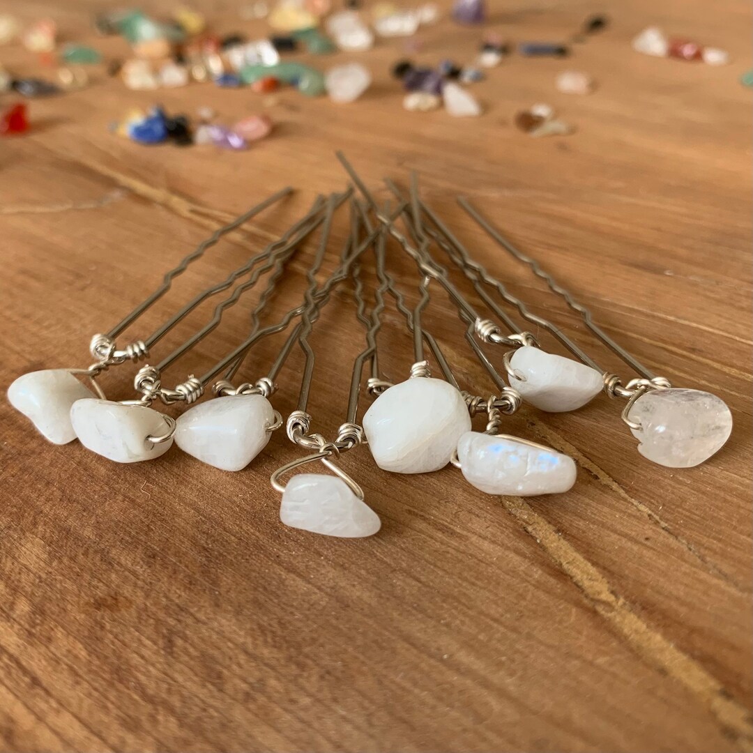 Set of Moonstone Hair Pins, Small Raw Gemstone Hair Pins Available in ...