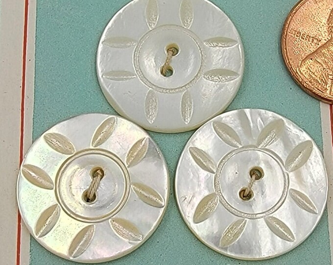 Vintage Buttons, 3 White Mother of Pearl Buttons, With Card, Trademark ...