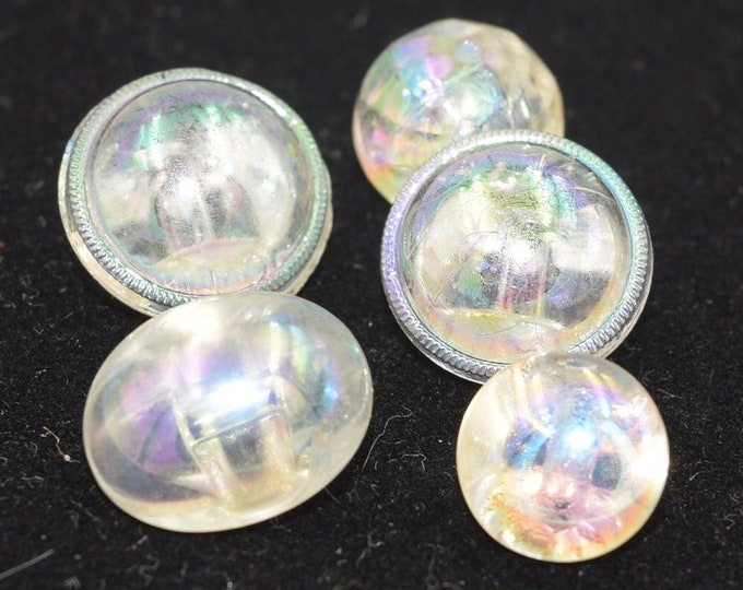 Vintage Buttons, 5 Glass Buttons, Aurora Borialus, Mid to Early 1900's ...
