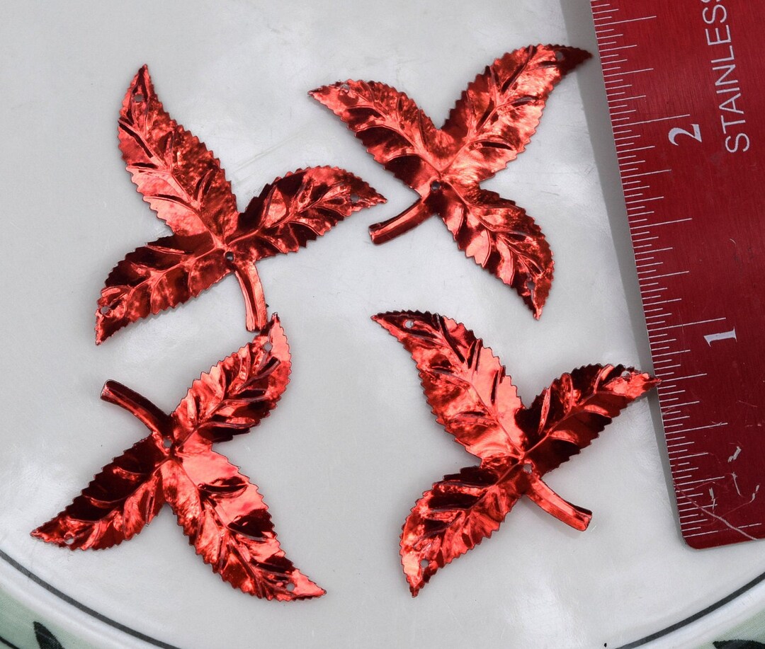 Vintage Leaf Sequins, Smokey Grey Silver Sequins, Red Leaf, Sequins ...