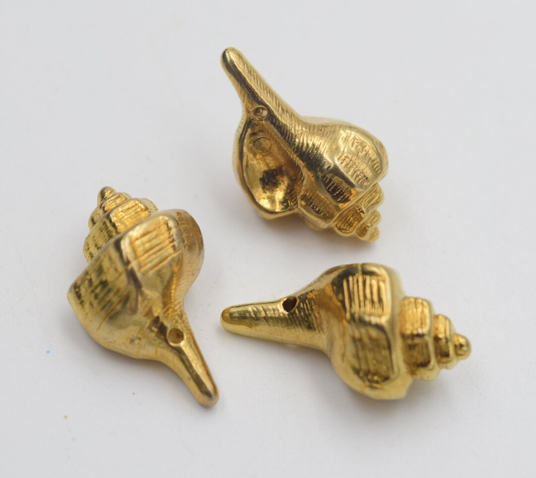 Vintage Shell Charm, Gold Shell Bead, Conch Shell Charm, Sea Life Charm ...