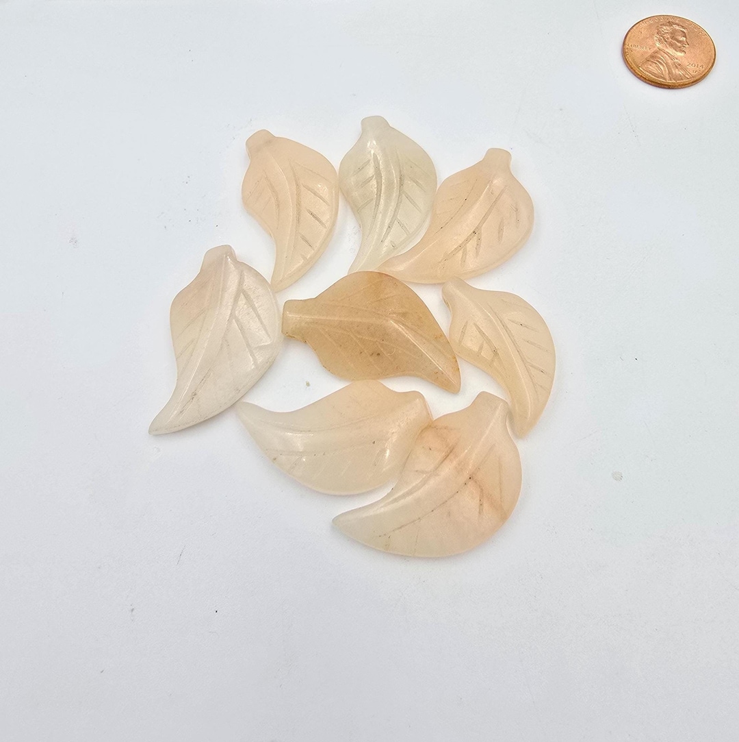 Pink Agate, Carved, Leaf Bead, Stone Leaf Beads, 29 to 34mm Beads ...