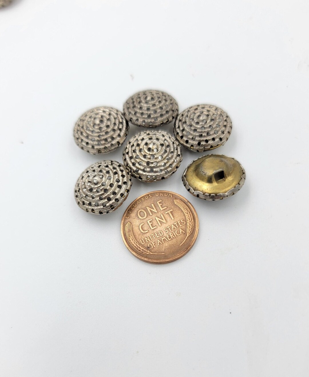 6 Vintage Button, Silver Metal Pattern, Filagree Over Mirror, Mid ...