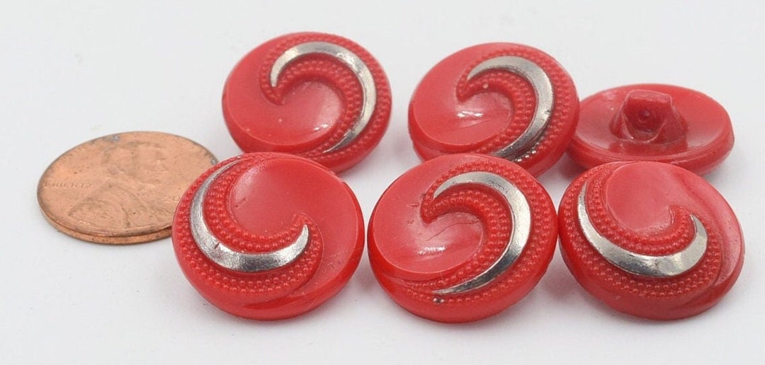Red Glass, Buttons, Mid Century, Red Glass With Silver Swirl Accents ...
