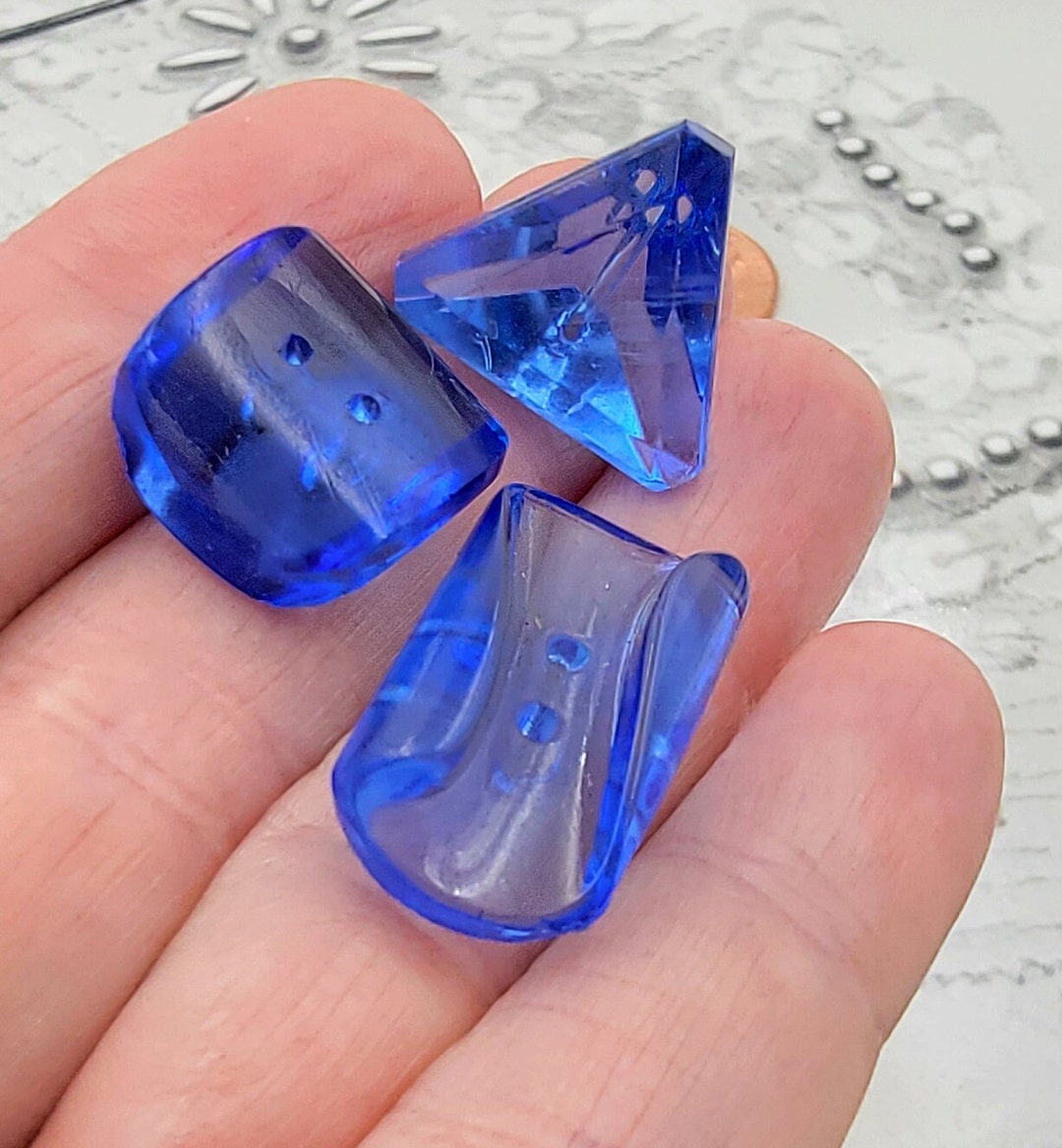 Vintage Buttons, Blue Glass Buttons, Early to Mid 1900's, Modern Glass ...