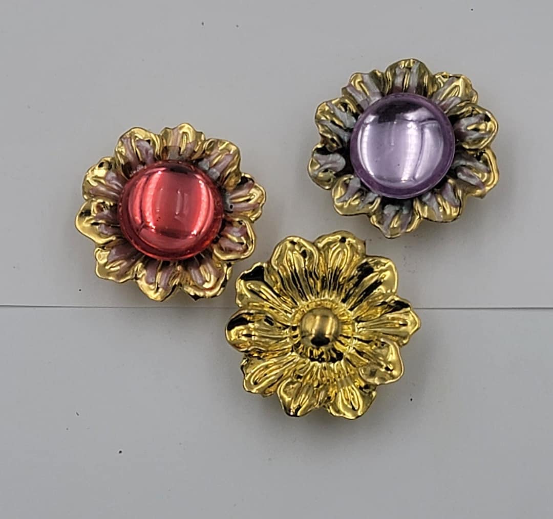 Vintage Flower Button Covers, Gold Flower, Jeweled Flower, Button ...