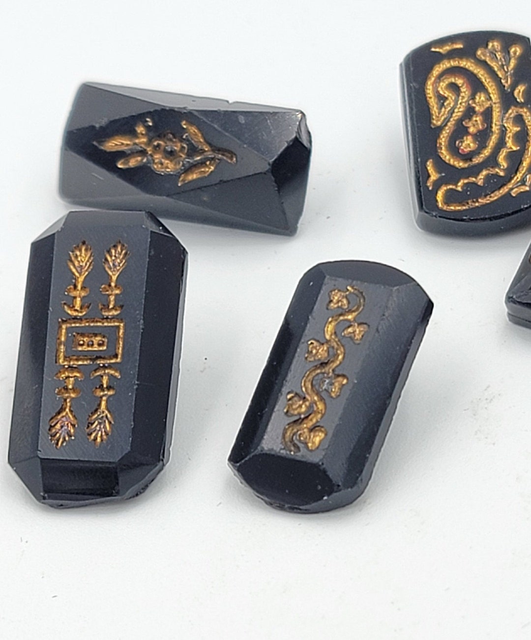 Victorian Period Buttons, Vintage Buttons, Black Glass, Gold Accents ...