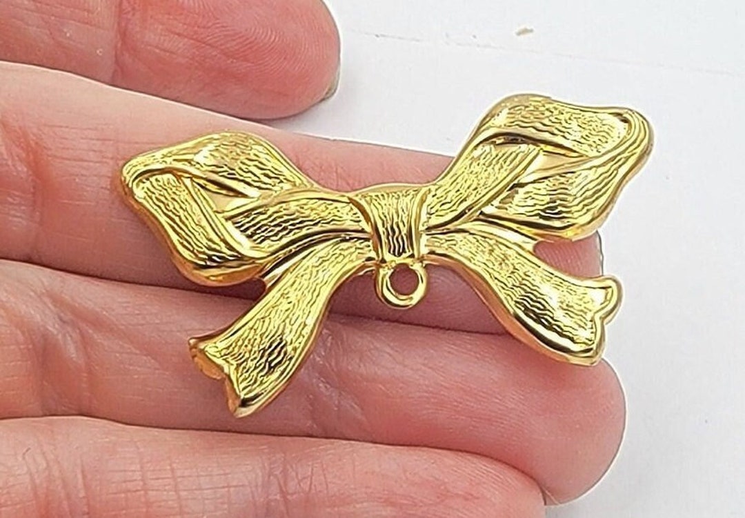 Gold Bow Charm, Vintage Bow Charms, Bow Jewelry, Gold Bows, Large Bow ...