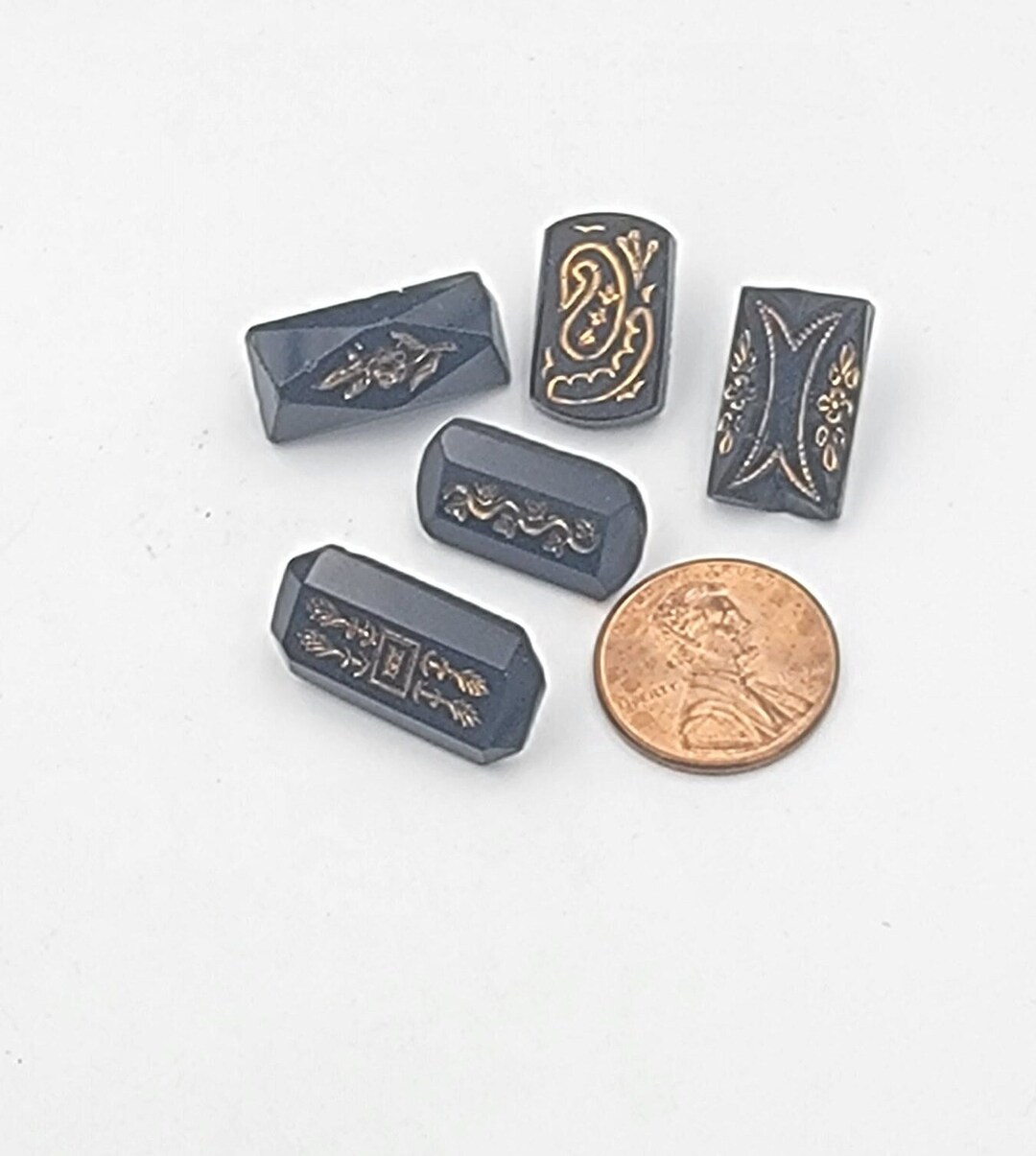 Victorian Period Buttons, Vintage Buttons, Black Glass, Gold Accents ...